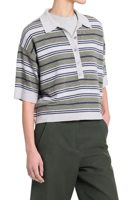 TWP Stripe Half Placket Stretch Wool Polo Sweater