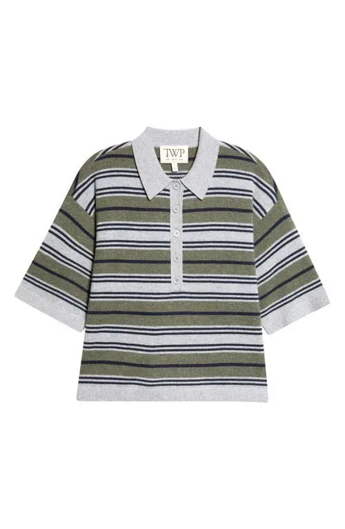 TWP Stripe Half Placket Stretch Wool Polo Sweater