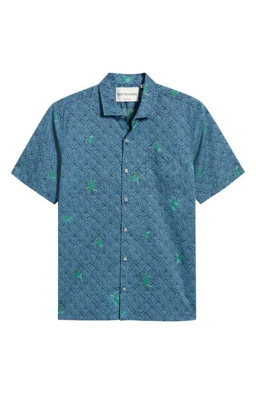 Tori Richard Chelonian Short Sleeve Cotton Button Up Shirt - Navy