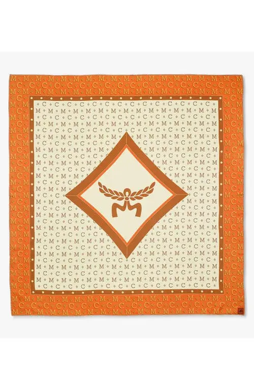 Mcm Diamond Monogram Scarf In Organic Silk - Orange