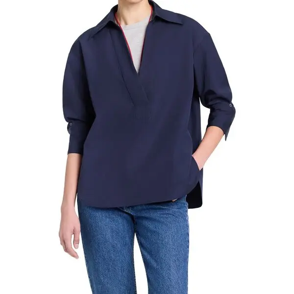TWP Long Sleeve Woven Johnny Collar Top