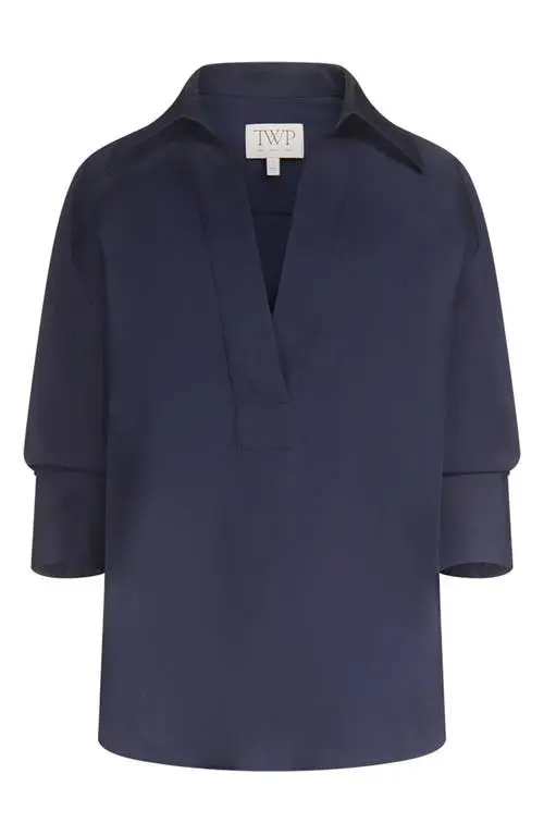 TWP Long Sleeve Woven Johnny Collar Top