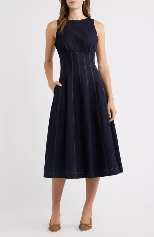 ZOE AND CLAIRE Sleeveless Contrast Stitch Midi Dress