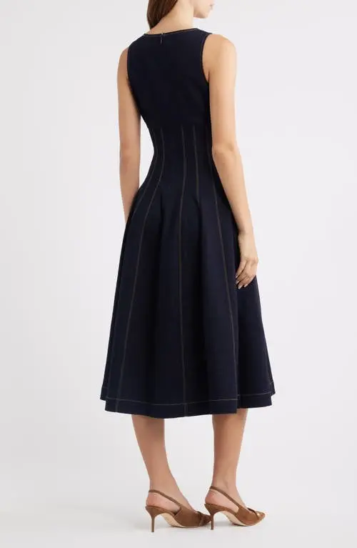ZOE AND CLAIRE Sleeveless Contrast Stitch Midi Dress