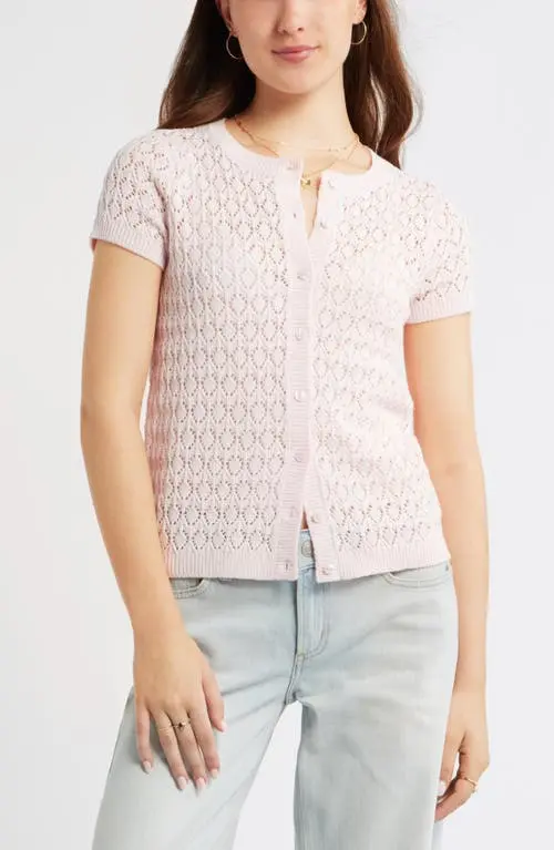 Bp. Pointelle Short Sleeve Cardigan - Pink Primrose