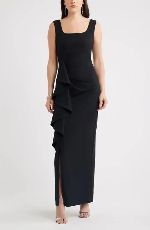 Chelsea28 Ruffle Drape Square Neck Maxi Gown - Black