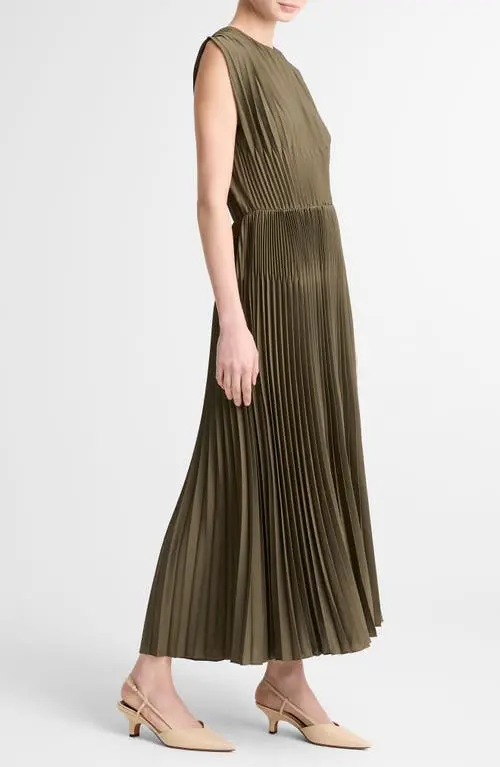 Vince Chevron Pleated Sleeveless Midi Dress