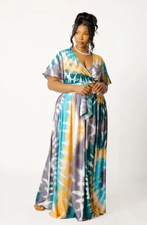 BUXOM COUTURE Printed Tie-front Top And Maxi Skirt Set - Blue Multi