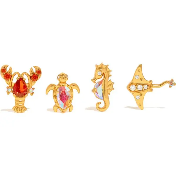 GIRLS CREW Seas Set Of 4 Stud Earrings - Gold