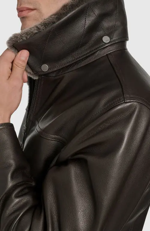 Andrew Marc Leather Aviator Jacket With Removable Genuine Shearling Collar - Chocolate