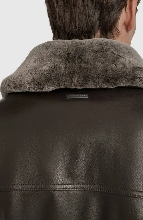Andrew Marc Leather Aviator Jacket With Removable Genuine Shearling Collar - Chocolate