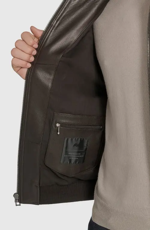 Andrew Marc Leather Aviator Jacket With Removable Shearling Collar - Chocolate