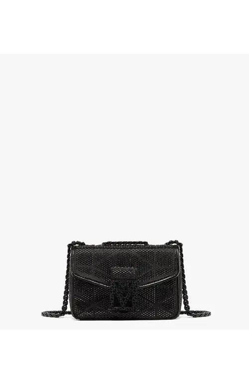 Mcm Travia Quilted Shoulder Bag In Crystal Satin Nylon - Black