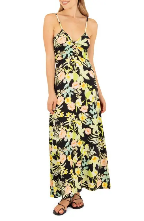 Hurley Paradiso Maxi Dress With Floral Print And Twisted Keyhole Neckline