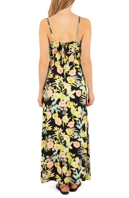 Hurley Paradiso Maxi Dress With Floral Print And Twisted Keyhole Neckline