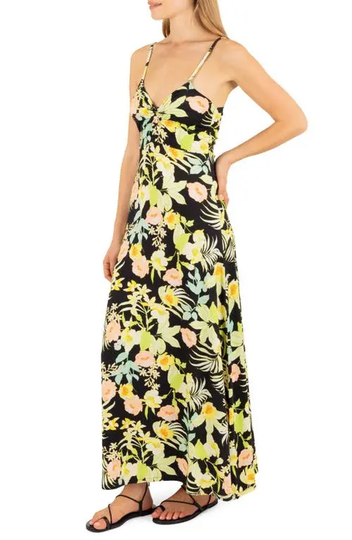 Hurley Paradiso Maxi Dress With Floral Print And Twisted Keyhole Neckline