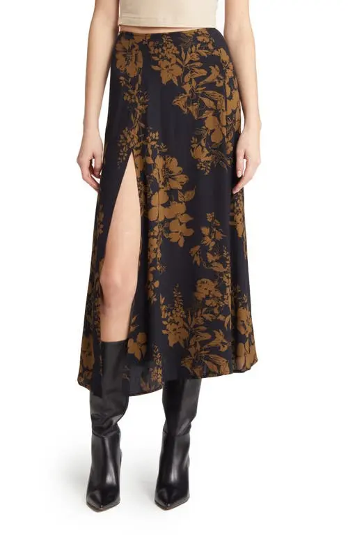 REFORMATION Zoe Side Slit Midi Skirt - Night Bloom