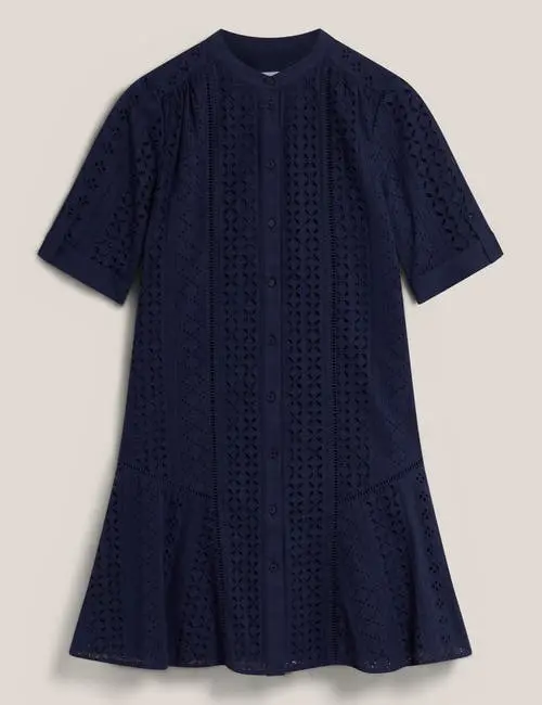 HOBBS LONDON Jasmine Short Sleeve Eyelet Shirt Dress