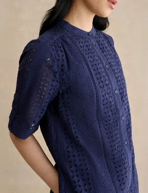 HOBBS LONDON Jasmine Short Sleeve Eyelet Shirt Dress
