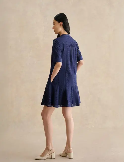 HOBBS LONDON Jasmine Short Sleeve Eyelet Shirt Dress