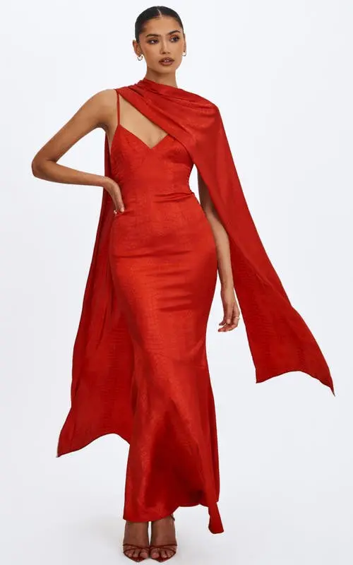 MISS CIRCLE NEW YORK Kelsey Croc-embossed Flared Hem Maxi Dress With Scarf