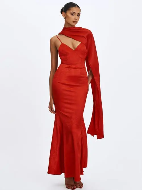 MISS CIRCLE NEW YORK Kelsey Croc-embossed Flared Hem Maxi Dress With Scarf