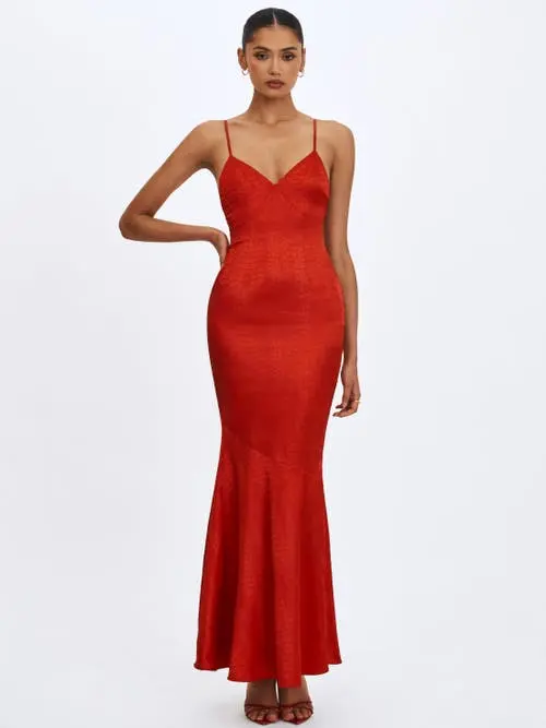 MISS CIRCLE NEW YORK Kelsey Croc-embossed Flared Hem Maxi Dress With Scarf