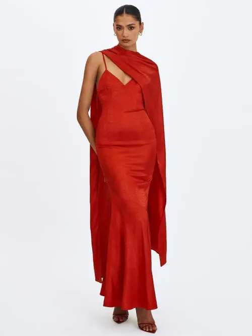 MISS CIRCLE NEW YORK Kelsey Croc-embossed Flared Hem Maxi Dress With Scarf