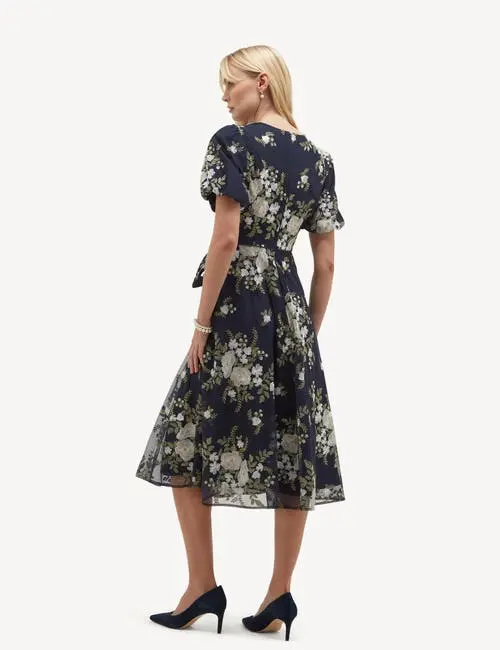 HOBBS LONDON Embroidered V-neck Belted Midi Dress
