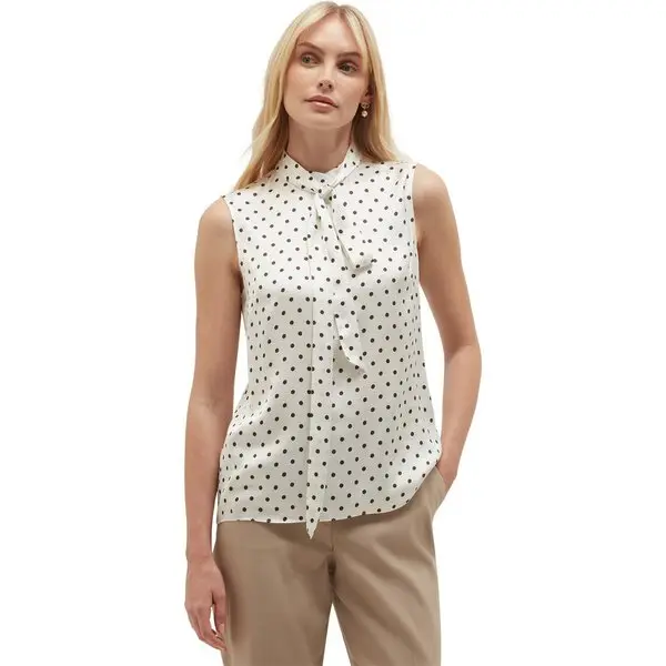 HOBBS LONDON Natasha Tie-neck Polka Dot Blouse - Brownivory
