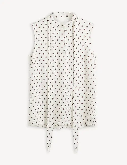 HOBBS LONDON Sleeveless Polka Dot Tie Neck Blouse