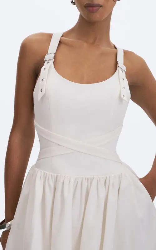 MISS CIRCLE NEW YORK Francine Cotton Denim Crossover Strap Mini Dress