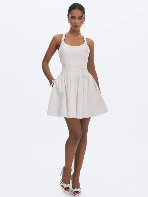 MISS CIRCLE NEW YORK Francine Cotton Denim Crossover Strap Mini Dress