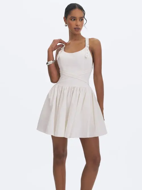 MISS CIRCLE NEW YORK Francine Cotton Denim Crossover Strap Mini Dress