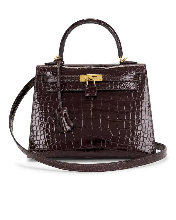 FWRD RENEW Hermes Shiny Alligator Kelly 25 Sellier Handbag