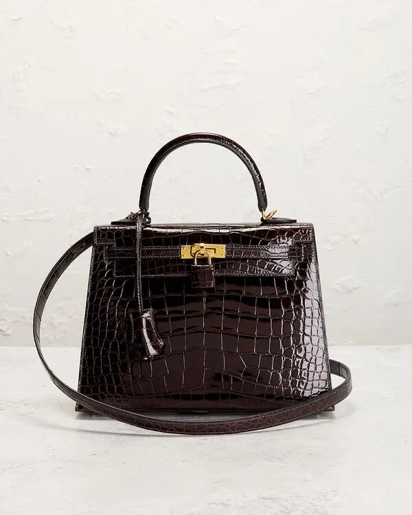 FWRD RENEW Hermes Shiny Alligator Kelly 25 Sellier Handbag