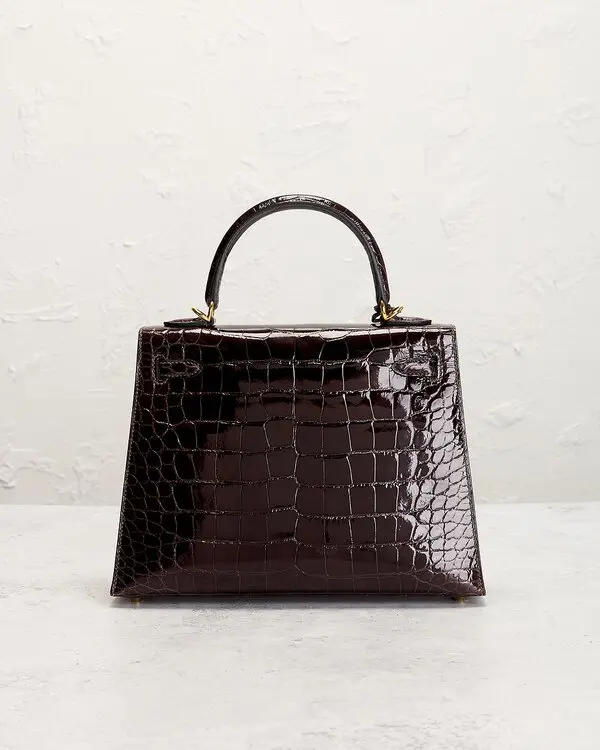 FWRD RENEW Hermes Shiny Alligator Kelly 25 Sellier Handbag