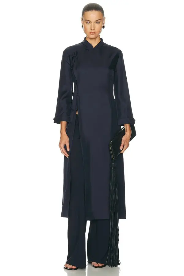 RÓHE Pankou Closure Silk Top In Navy - Night