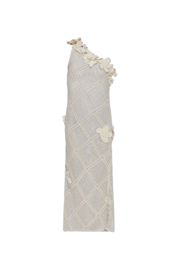 JW Anderson One-shoulder Crochet Maxi Dress With Floral Appliqués - Cream