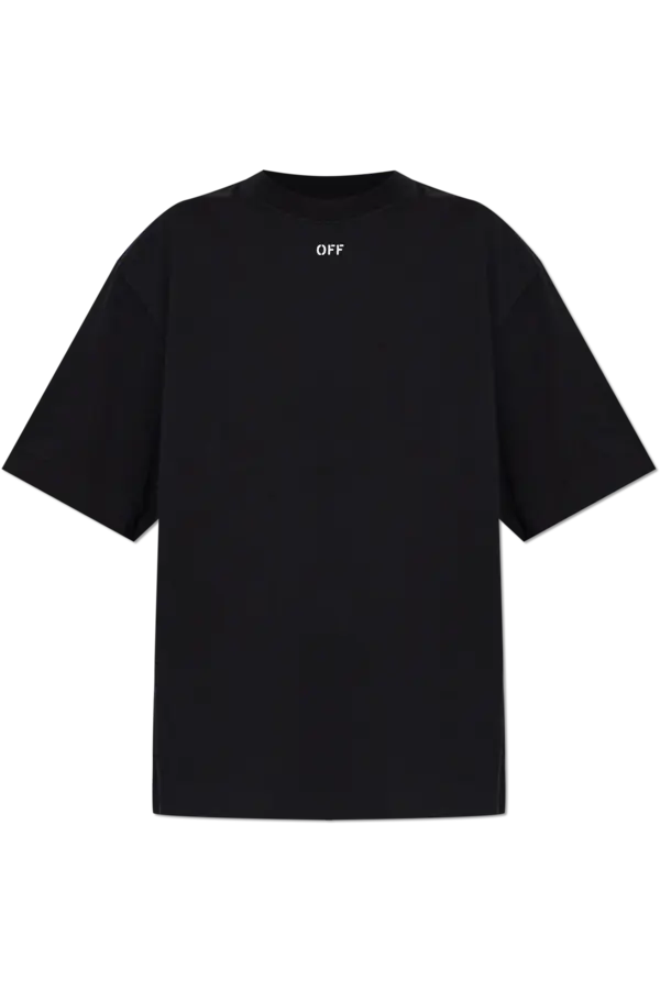 Off-White Cotton T-shirt With Embroidered Logo And Floral Motif - Black