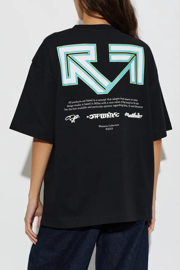 Off-White Cotton T-shirt With Embroidered Logo And Floral Motif