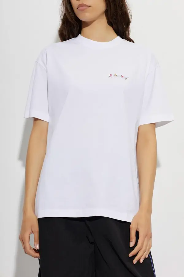 Off-White T-shirt With Floral Logo Detail
