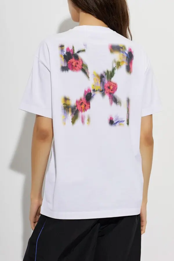 Off-White T-shirt With Floral Logo Detail