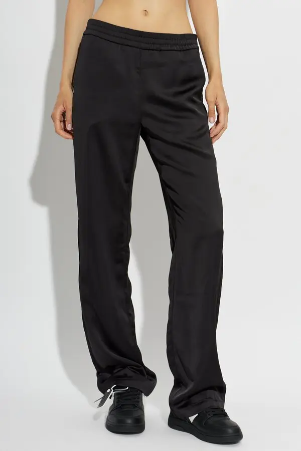 Off-White Satin Pants With Printed Logo