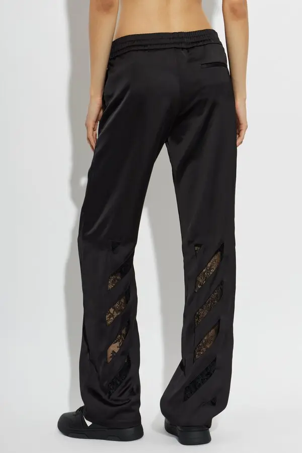 Off-White Satin Pants With Printed Logo