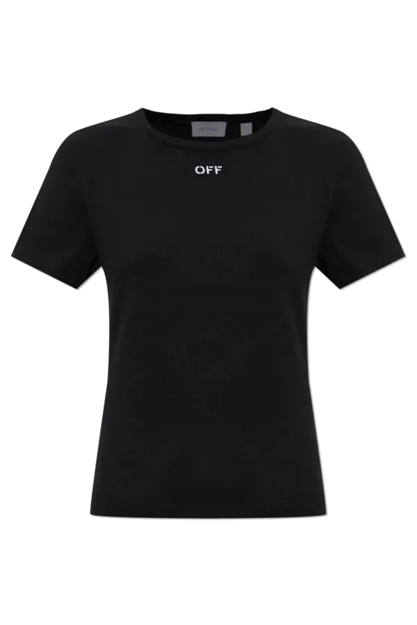 Off-White Ribbed Top With Embroidered Logo - Black