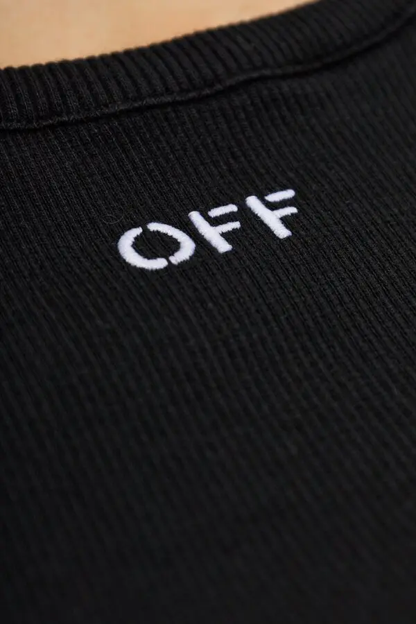 Off-White Ribbed Top With Embroidered Logo