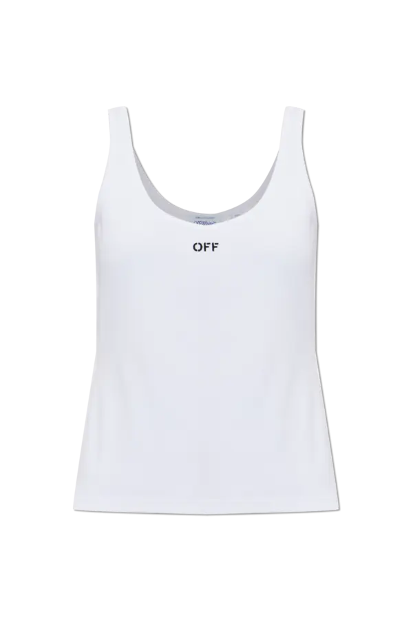 Off-White Ribbed Top With Embroidered Logo - White