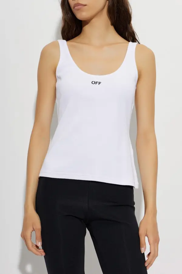 Off-White Ribbed Top With Embroidered Logo