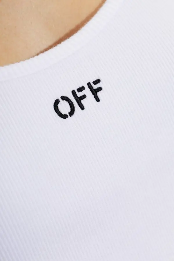 Off-White Ribbed Top With Embroidered Logo